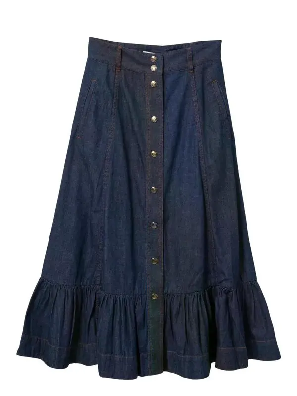 Zimmermann Button-front Ruffled Hem Denim Skirt - Blue