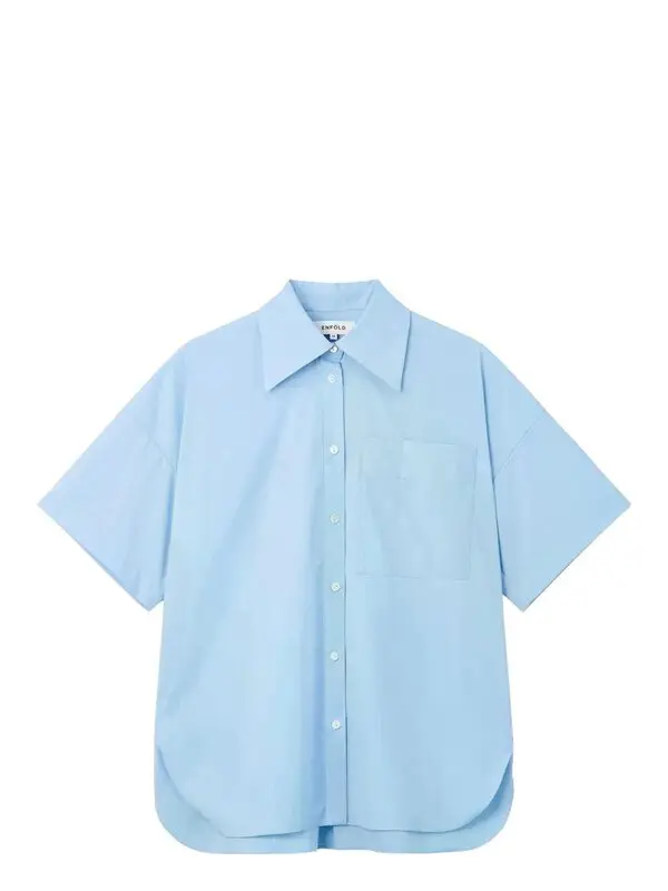 ENFOLD Short-sleeved Shirt With Box Pleat - Blue