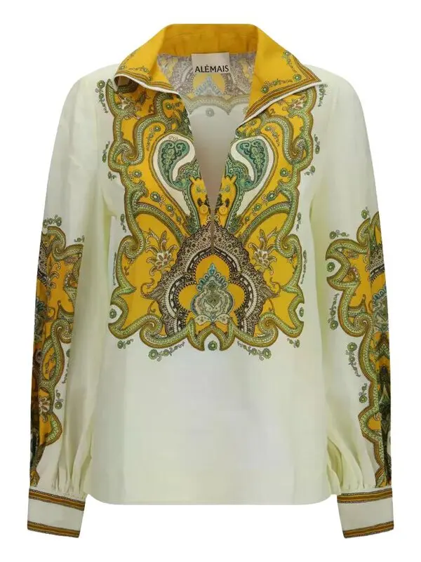 ALEMAIS Alemas Paisley Print Linen Blouse - Neutrals