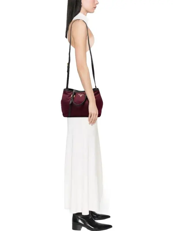 Prada Soft Calf Trimmed Tessuto Satchel - Red
