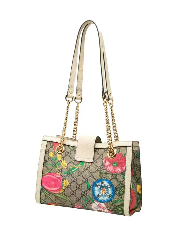 Gucci Small Gg Supreme Flora Padlock Tote Bag - Neutrals