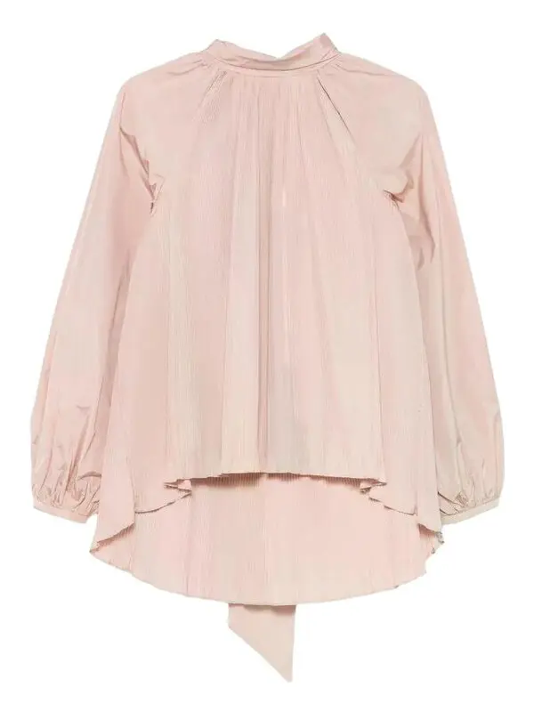 Max Mara Pleated High Neck Blouse With Puff Sleeves - Pink