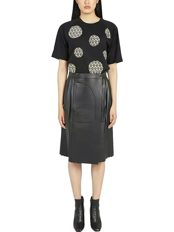 FERRAGAMO Midi Pleated Leather Skirt - Black
