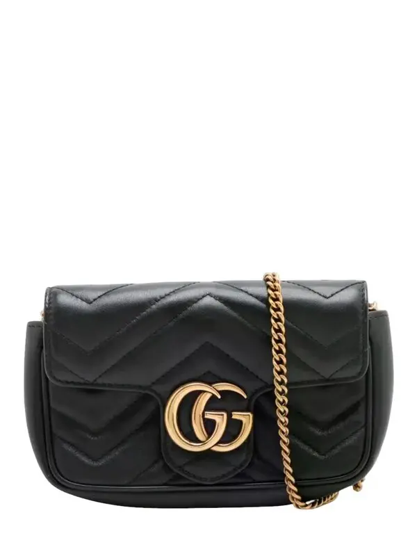 Gucci Mini Gg Marmont Matelasse Calfskin Flap Crossbody Bag - Black