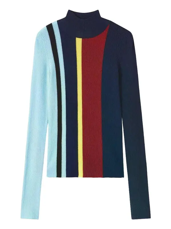 ENFOLD Ribbed Knit Striped Sweater - Blue