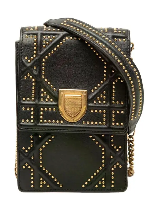 Dior 2018 Studded Leather Vertical Diorama Crossbody Bag - Black