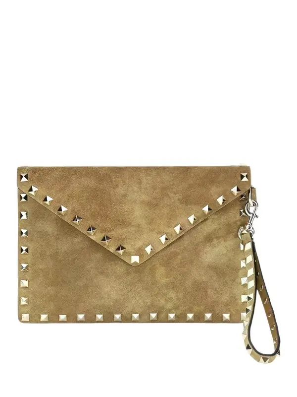 Valentino Garavani Medium Rockstud Suede Clutch Bag - Neutrals