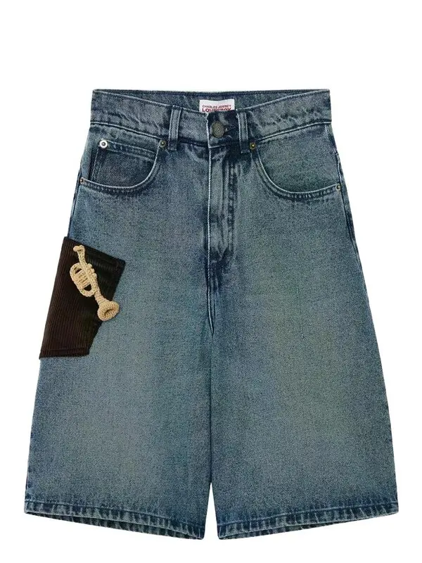 CHARLES JEFFREY Trumpet-patch Corduroy-pocket Shorts - Blue