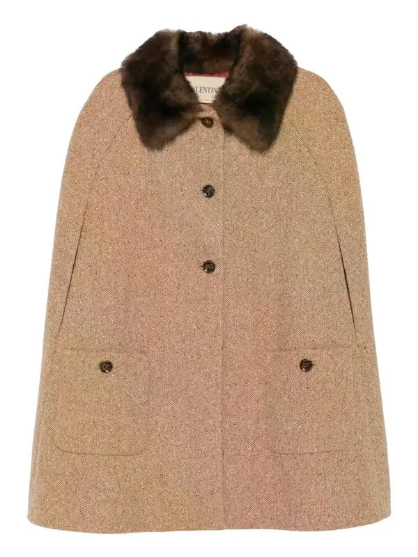 Valentino Garavani Sleeveless Tweed Cape - Brown