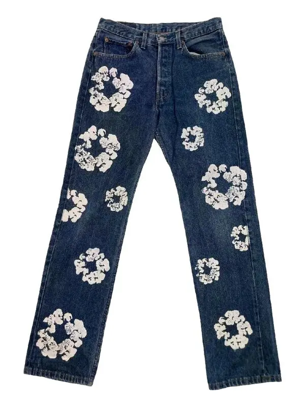 DENIM TEARS Cotton Jeans With Wreath Print - Blue