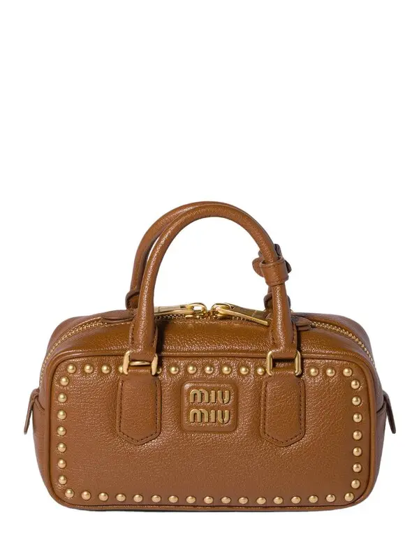 Miu Miu Arcadie Studded Leather Bag - Brandy
