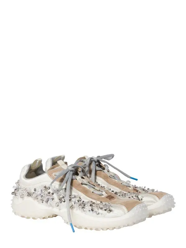 Miu Miu Bubble Embroidered Technical Fabric And Suede Sneakers - Ivory