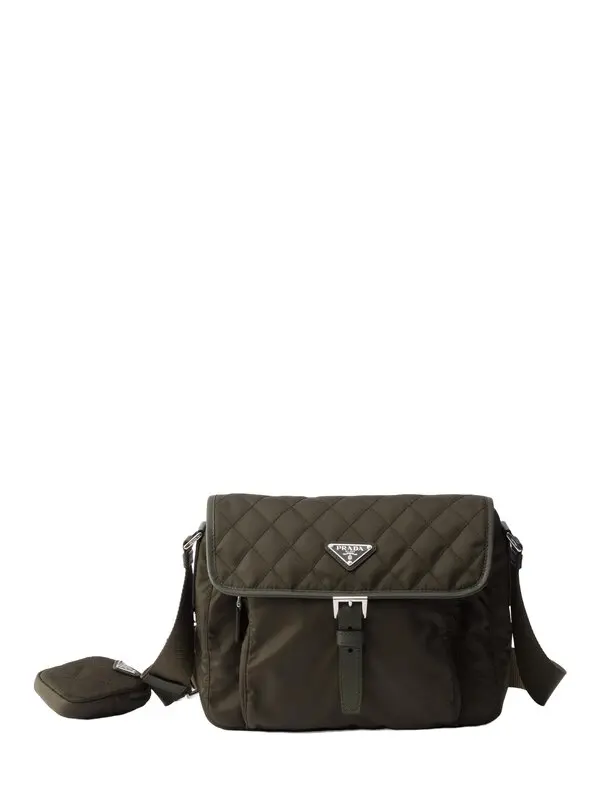 Prada Medium Quilted Re-nylon Shoulder Bag With Saffiano Leather Trim - Forest