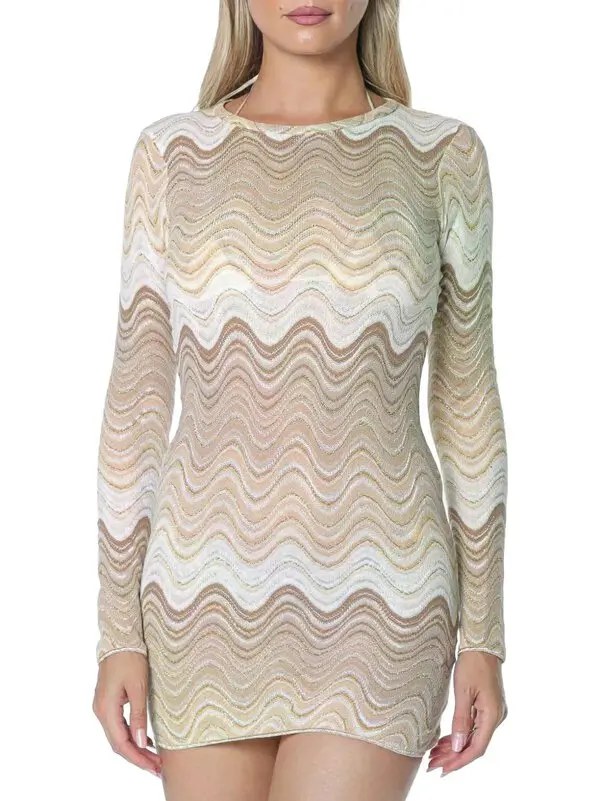 MC2 SAINT BARTH Short Dress With Multicolor Degradé Effect And Lurex Trim - Neutrals