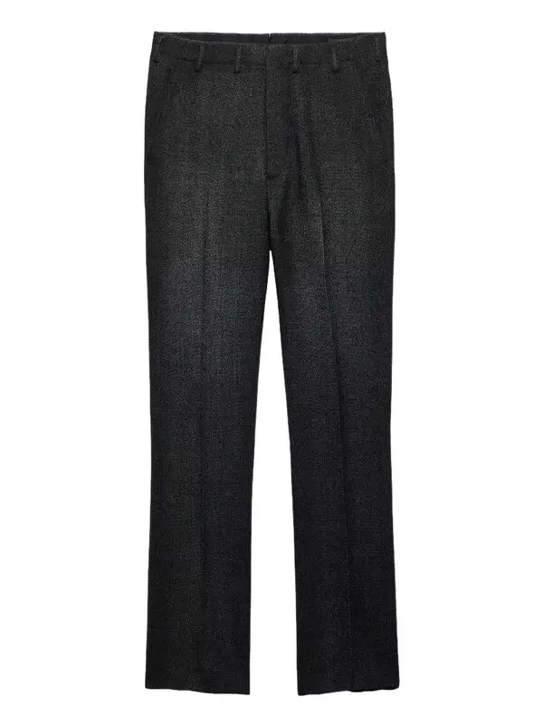 Prada Wool Chevron Print Flared Leg Trousers - Black