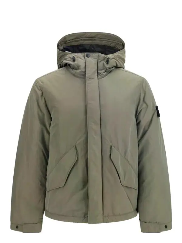Stone Island Hooded Logo Patch Jacket - Green