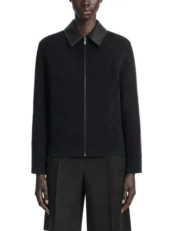 Max Mara Leather-trimmed Zip-up Jacket - Black