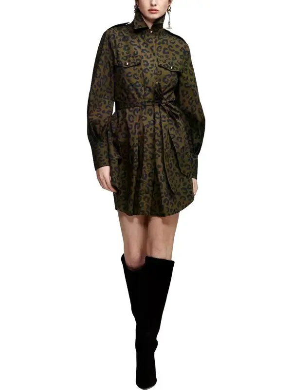 Essentiel Antwerp Leopard Print Shirt Mini Dress - Brown