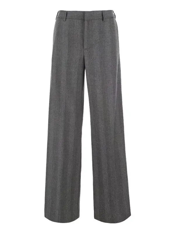 PT TORINO Herringbone Pattern Wide-leg Trousers - Grey