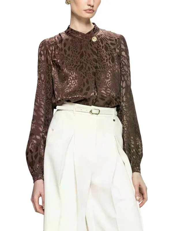 NISSA Leopard-print High-neck Long-sleeve Top - Brown