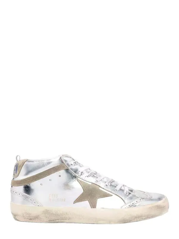 GOLDEN GOOSE Mid-top Sneakers With Signature Star And Wave Detail - Silver
