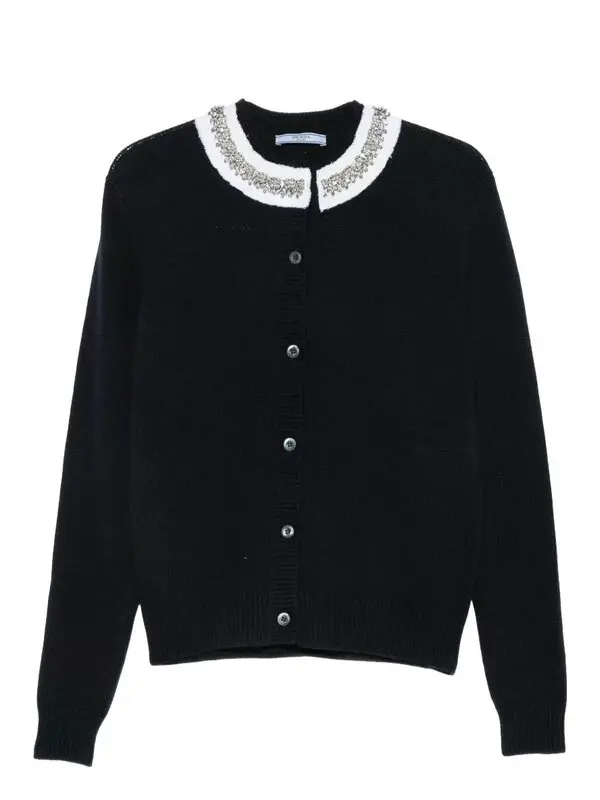 Prada Crystal-embellished Ruffled Collar Cardigan - Blue