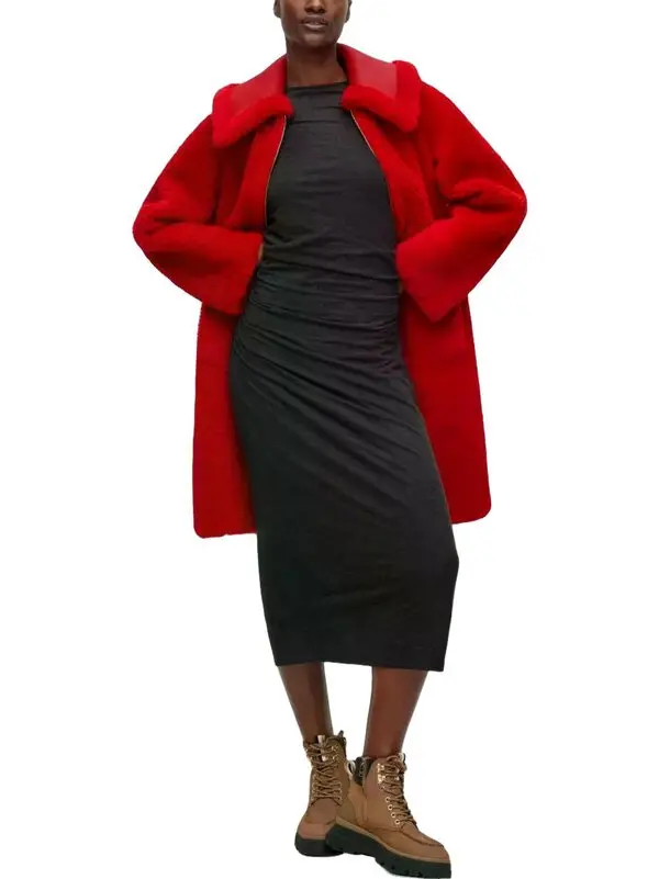 BOSS Shearling Texture Zip-up Coat - Red