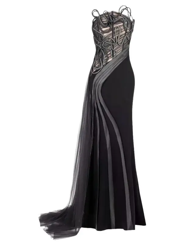 GABY CHARBACHY Strapless Sculptural Detail Gown - Black