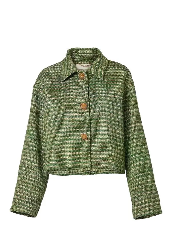 Carolina Herrera Cropped Tweed Jacket - Green