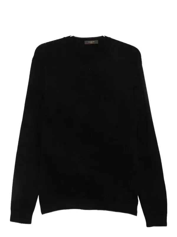 SLOWEAR Waffle Knit Crew Neck Long Sleeve Sweater - Black