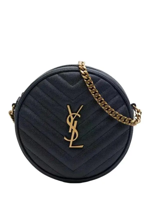 Saint Laurent Chevron Grain De Poudre Round Vinyl Camera Bag - Black