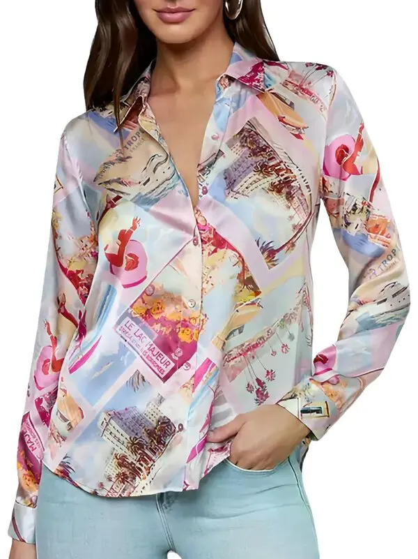 L'Agence Tyler Silk Printed Blouse - Blue