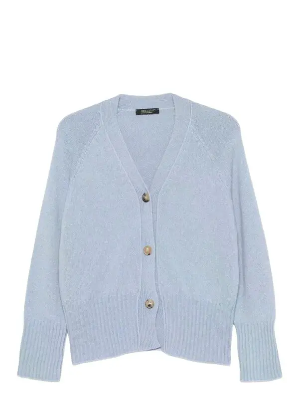 ARAGONA V-neck Ribbed-knit Cardigan - Blue