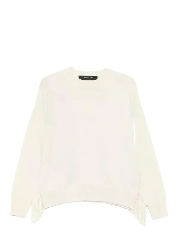 Federica Tosi Crew-neck Long-sleeve Fringed Wool Sweater - Neutrals