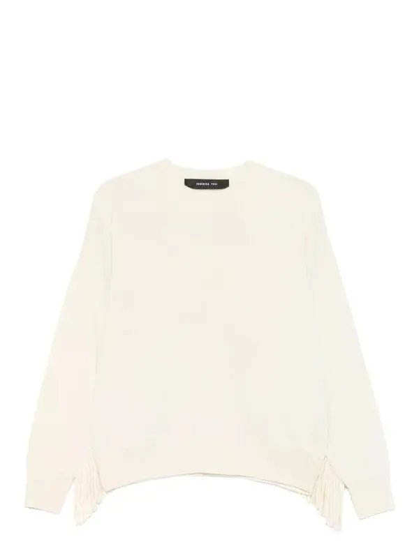 Federica Tosi Crew-neck Long-sleeve Fringed Wool Sweater - Neutrals