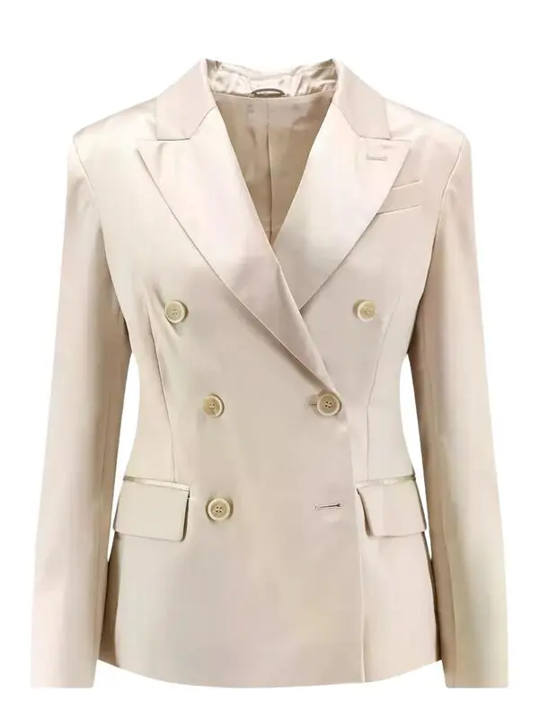 Brunello Cucinelli Champagne Beige Satin Double-breasted Blazer - Neutrals