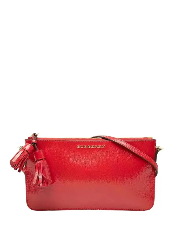 Burberry Patent Leather Crossbody Bag With Tassel Detail - Red