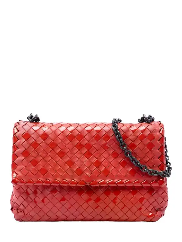 Bottega Veneta Small Nappa And Patent Intrecciato Olimpia Shoulder Bag - Red