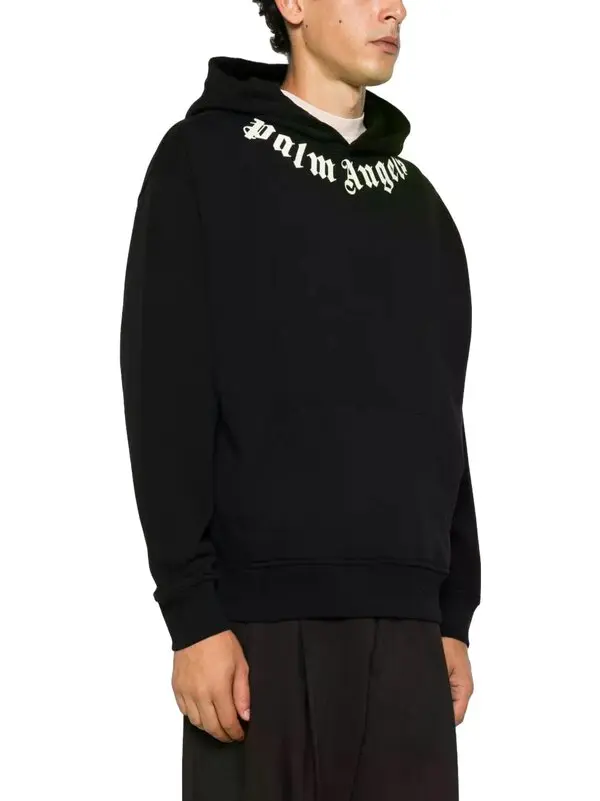Palm Angels Neck Logo Printed Hoodie - Black
