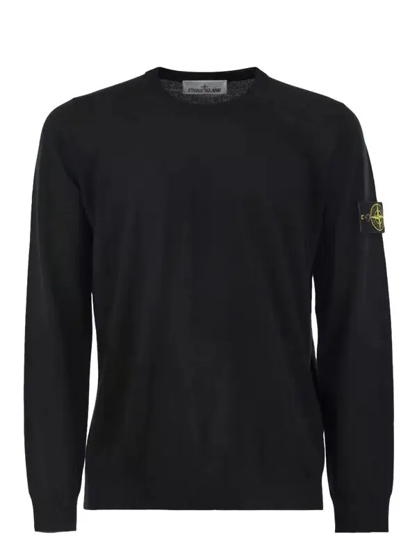 Stone Island Virgin Wool Embossed Stitch Logo Patch Sweater - Black