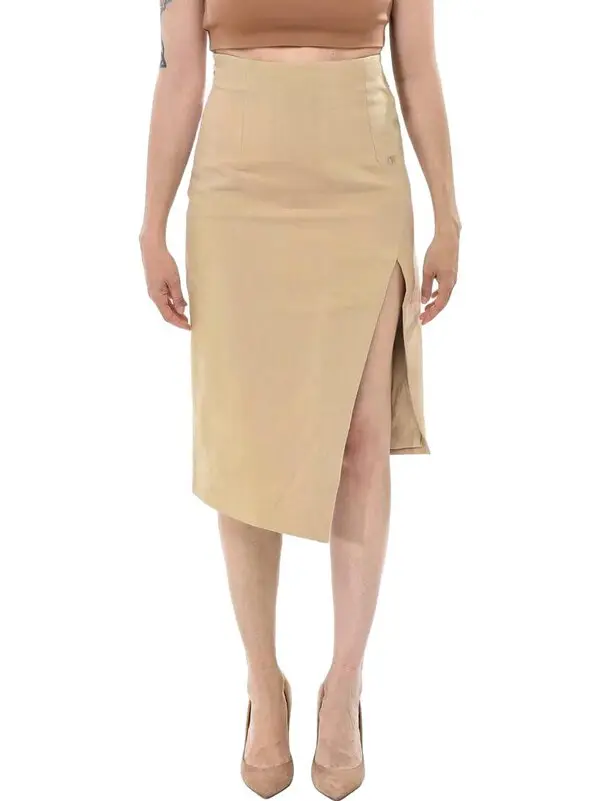 Off-White Logo Embroidered Slit Detail Pencil Skirt - Neutrals