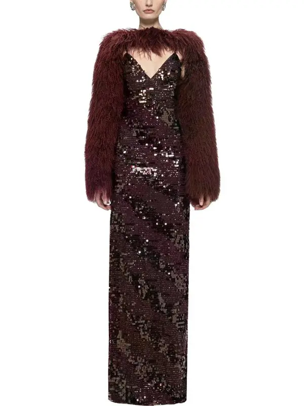 NISSA Sequin Embellished Backless Maxi Dress - Red