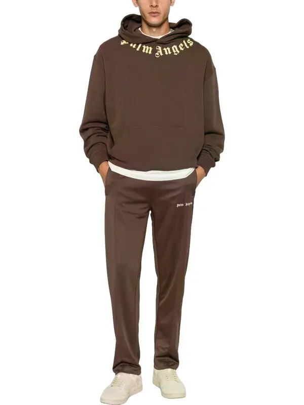 Palm Angels Neck Logo Printed Hoodie - Brown