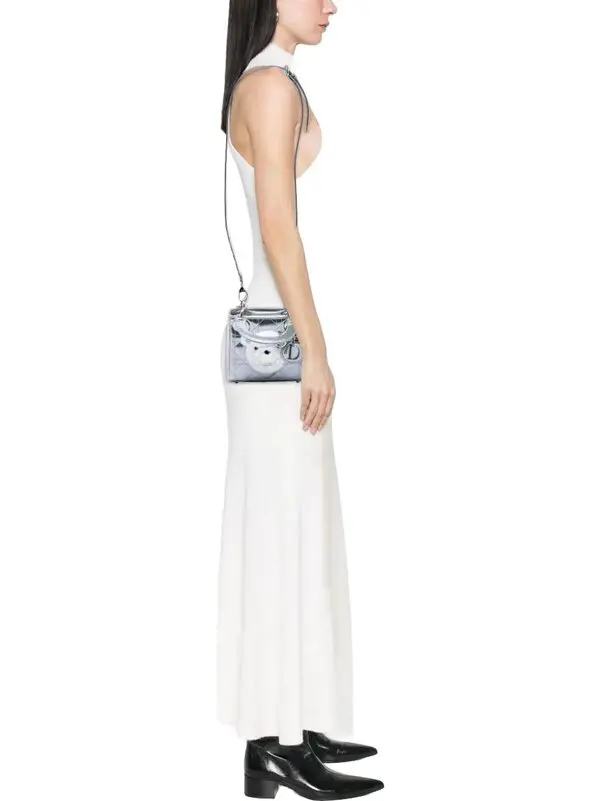 Dior Micro Metallic Patent Cannage Bear Lady Satchel - Silver