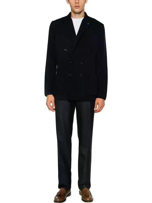 LARDINI Double-breasted Knit Blazer - Blue