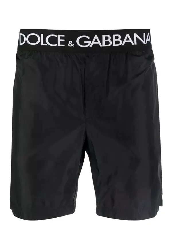 Dolce & Gabbana Logo Waistband Swim Shorts - Black