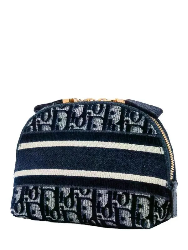 Dior 2021 Oblique Embroidered Velvet Cosmetic Pouch - Blue