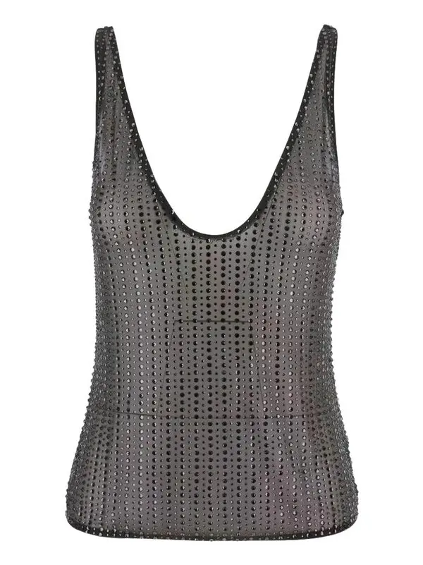 VENUJA Crystal Embellished Mesh Top - Neutrals