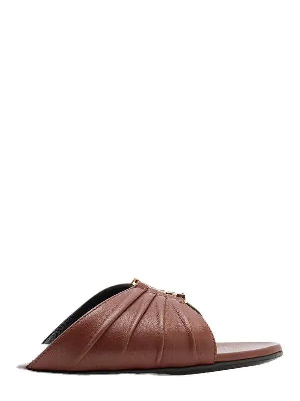 Saint Laurent Babylone 00 Leather Slide Sandals - Brown