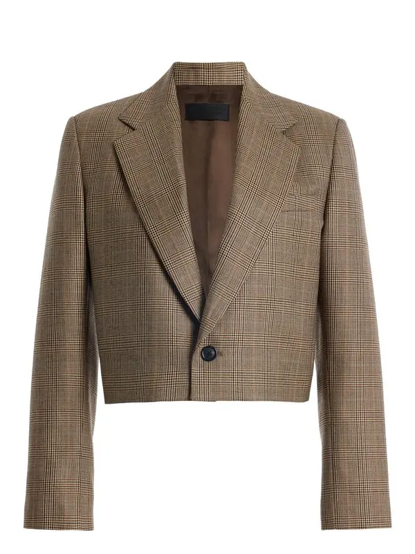 NILI LOTAN Swan Checked Wool Cropped Blazer - Tan